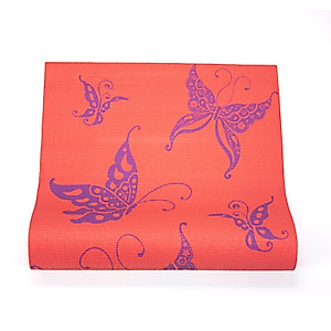Wai Lana Yoga and Pilates Mat Butterfly (Coral) - 1/4 Inch Extra Thick Non-Slip Stylish, Latex-Free, Lightweight, Optimum Comfort