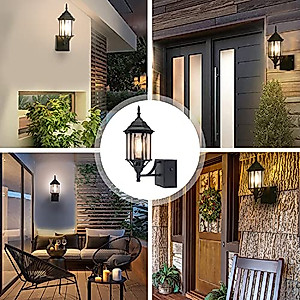 Dusk to Dawn Sensor Outdoor Wall Lantern with Built-in GFCI Outlet, Black Porch Lights Outdoor Wall, Anti-Rust Exterior Light Fixture, Waterproof Outside Wall Sconce Lighting for Garage Front Door