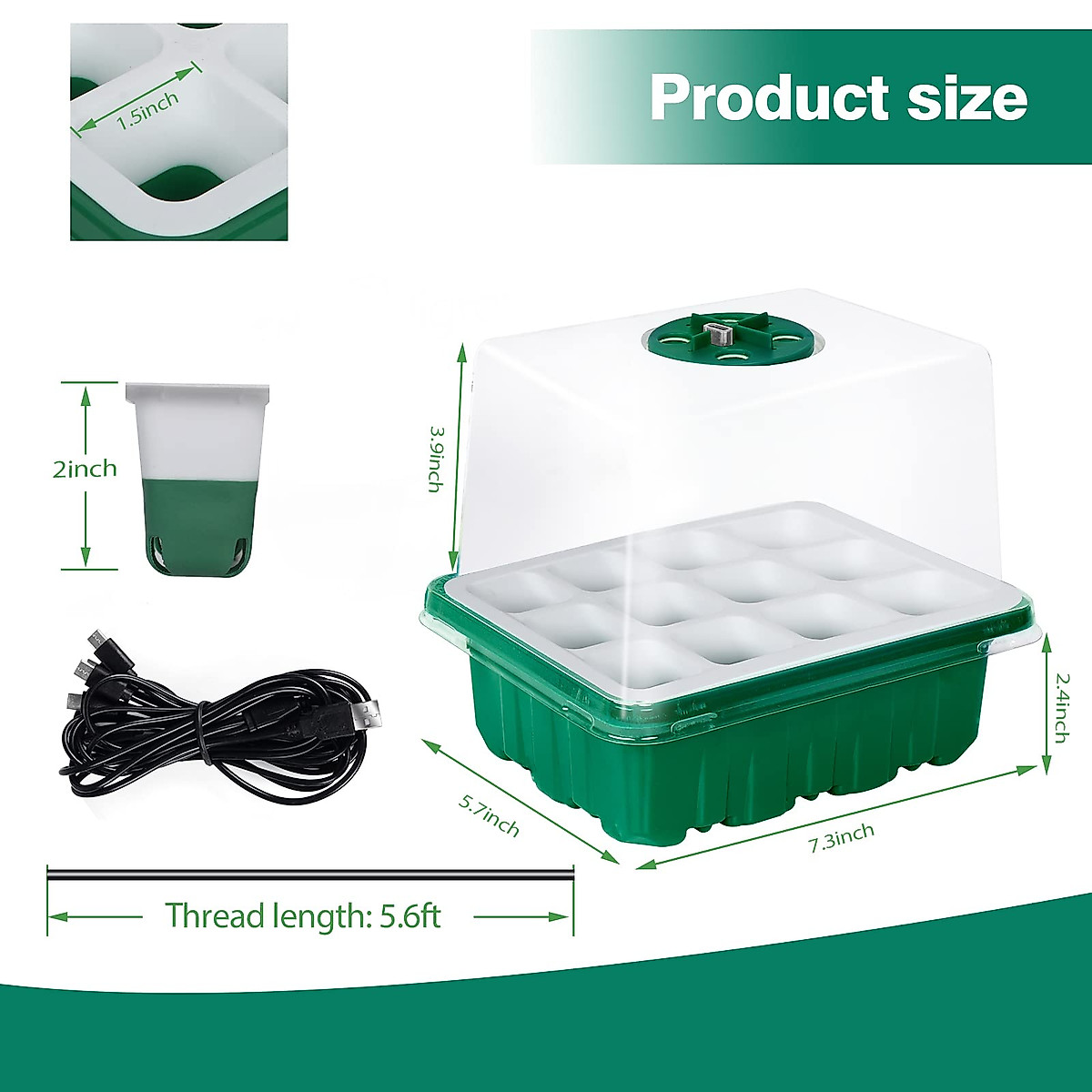 Patigrow 3 Pack Seed Starter Tray with Grow Light, Flexible Silicone 36 Cells Reusable Seed Starter Kit with Humidity Dome, Dishwasher Safe Seeding Starter Trays Indoor Greenhouse for Seed Starting