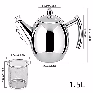 Teapot Coffee Pot Kettle With Filter Large Capacity Beverage Serveware Coffee Servers Stainless Steel Durable(1500ml)