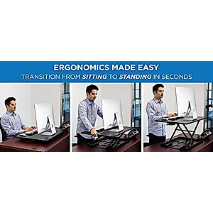 Mount-It! Standing Desk Converter, Height Adjustable Sit Stand Desk, 32x22 Inch Preassembled Stand Up Desk Converter, Ultra Low Profile Design, Black