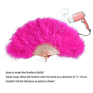 AWAYTR Vintage Marabou Feather Fan - Hand Held Folding Fan Accessories for Halloween Party (Rose red)