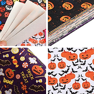 20 Pieces Halloween Faux Leather Sheets Halloween Pattern Fabric Sheets Ghost Pumpkin Spider Printed Faux Leather Fabric Glitter Light Fabric Sheets for DIY Halloween Craft Making, 8.3 x 6.3 Inch