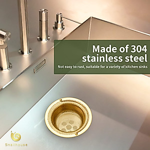 Snailhouse Sink Strainers, 2 Pack 4.5 Inches Stainless Steel Kitchen Mesh Sink Drain Basket Food Catcher with Wide Rim and Handle, Gold