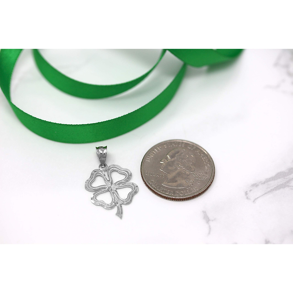 CaliRoseJewelry 14k Lucky Charm Four Leaf Clover Shamrock Irish Pendant in White Gold