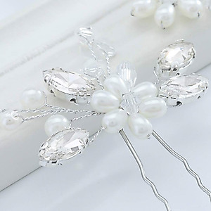 JAKAWIN Bride Wedding Pearl Hair Pins Flower Hair Piece Rhinestone Bridal Hair Accessories for Women HP065 (Silver)