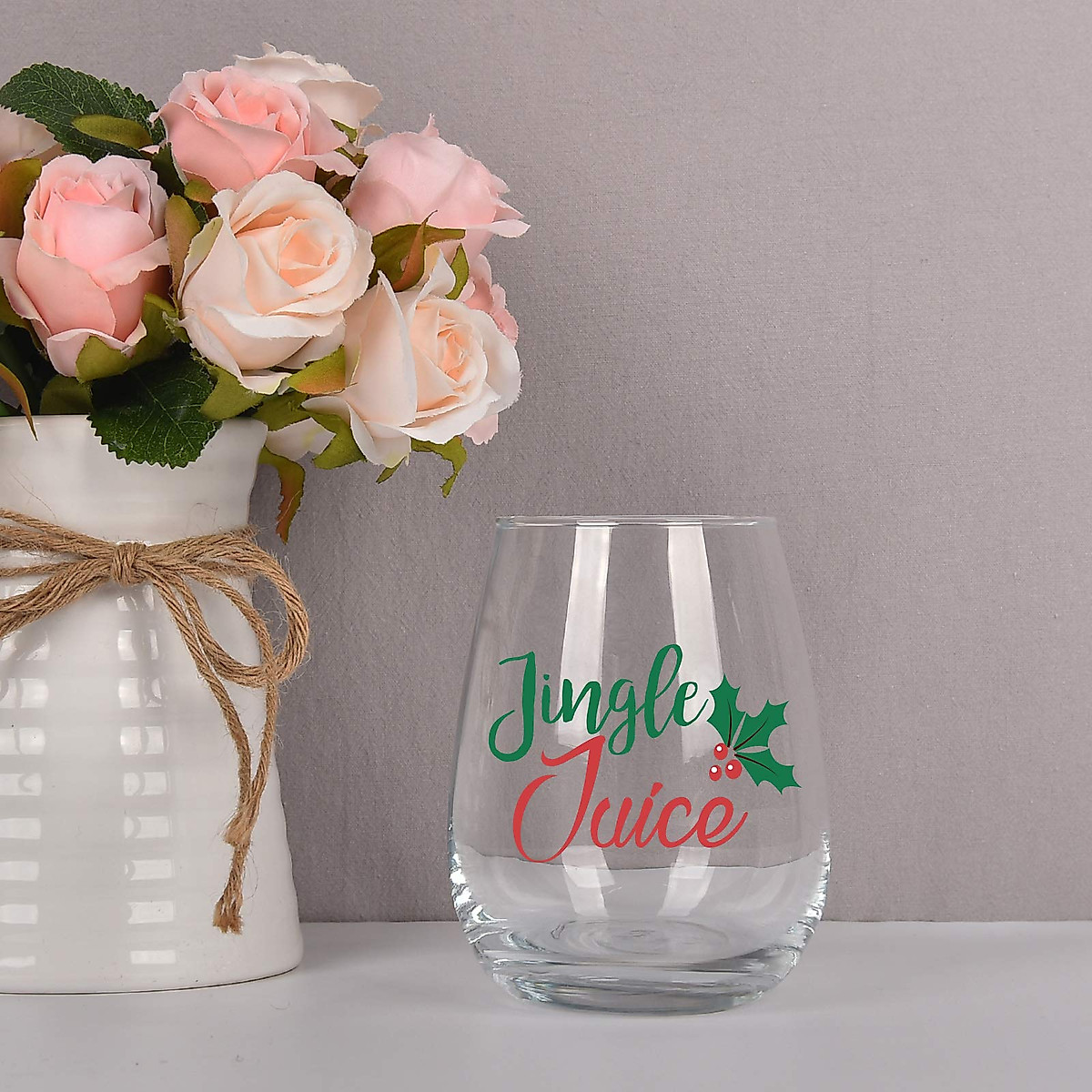 Christmas Wine Glass, Jingle Juice Stemless Wine Glass for Women, Men, Dad, Mom, Wife, Husband, Friend, Sister, Coworker