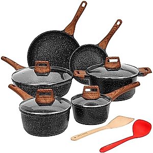 ESLITE LIFE Nonstick Cookware Sets, 12 Pcs Granite Coating Pots and Pans Set Kitchen Cooking Set, Compatible with All Stovetops (Gas, Electric & Induction), PFOA Free