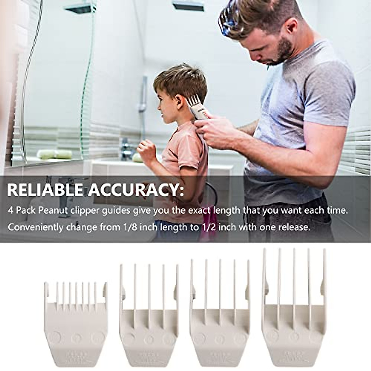 Professional Peanut Clipper Guards - 4-Piece Clipper Guides For Wahl Peanut, Trimmer Cutting Guides Set - Competible with Peanut Blade, White