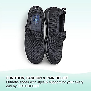 Orthofeet Women's Orthopedic Black Stretch Knit Quincy Slip-On Shoes, Size 10 Wide