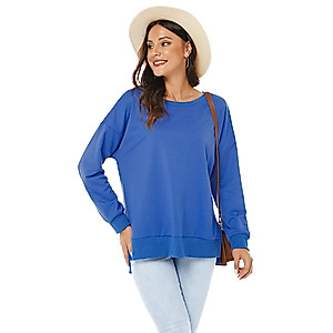 VIISHOW Women’s Sporty Sweatshirt Crew Neck Long Sleeves Pullover Ribbed Cuffs Hems Pullover Tops,Royal Blue,2X-Large