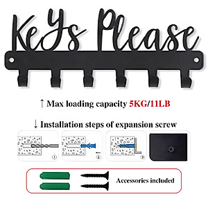 BITALYE Mini Keys Please Holder on Wall,Small Key Holder Wall Mounted,Black Metal Decorative Key Holder for Wall, Hallway,Entryway,Front Door,Office(7.28 x 2.95 inch)