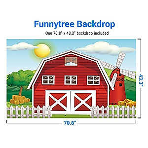 Funnytree Cartoon Red Farm Animals Party Backdrop Children Birthday Background for Photography Decorations Photobooth Banner Photo Studio Props