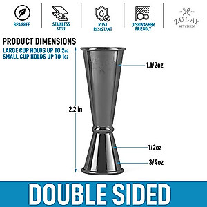 Zulay Kitchen Shot Measure Jigger For Bartending - Cocktail Jigger 18/8 Food-Grade Stainless Steel - Jigger 2 oz 1 oz Etched Markings - Cocktail Measuring Cup Japanese Jigger - Double Jigger (Black)