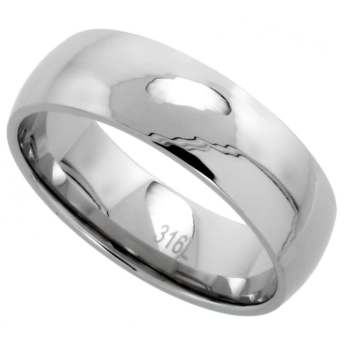 Surgical Stainless Steel Domed 8mm Wedding Band Thumb Ring Comfort-Fit High Polish, size 10