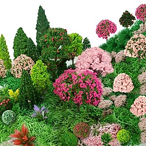 QuarenDen Mixed Model Trees, 37Pcs, Train Trees, Miniature Trees with Moss for Building Model, Natural Green Landscape, Railroad Scenery