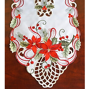 Holiday Christmas Table Runner 13"x54", Cutwork Embroidered Floral Christmas Flower Dresser Sacrf Table Topper for Home Dining Xmas Table Top Decoration