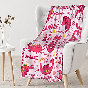 Dinosaur Lover Astronaut Personalized Blanket with Name Custom Pink Dinosaur with Name Flannel Blanket Soft Throw Meaningful Gift for Toddlers Girls Boys Kids Pets 40 * 30" XS for Toddler