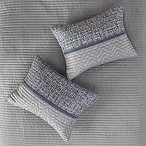 Madison Park King Quilt Set Lustrous Jacquard & Glitter Accent Coverlet Set for King Size Bed - All Season, Lightweight King Quilt Set, Shams, Decorative Pillow, King/Cal King Chevron Grey/Navy