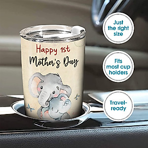 365FURY First Mothers Day Gifts For New Mom, Daughter From Baby, Sister, Son - 1st Mothers Day Coffee Mug - Elephant 20oz Double Wall Vacuum Insulated Tumbler With Lid for Woman