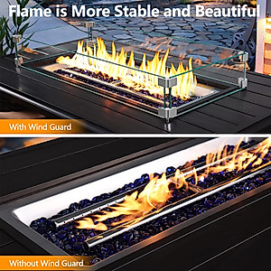 NOBLEMOOD 48 INCH Propane Fire Pit Outdoor Fire Table w/Faux Ledgestone Base, 50,000 BTU Gas Fire Pit Table w/Fire Pit Wind Guard, Aluminum Table Top & Waterproof Cover, CSA Certification