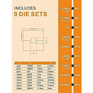 AMZCNC Hydraulic Cable Lug Crimper 10 US TON 12 AWG to 00 (2/0) Electrical Terminal Cable Wire Tool Kit with 9 Die (Crimping Tool)