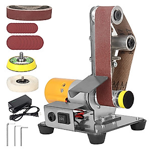 Electric Belt-Sander Polishing-Grinding Knife Sharpener, 7 Speed Adjustable Mini Power Sanding Machine Bench Grinder 13x1.2inch Belts For DIY Model Crafts Jewelry Making, Wood Metal Working