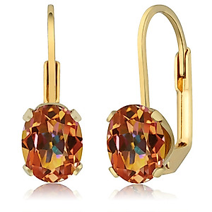 Gem Stone King 18K Gold Plated Silver Gemstone Birthstone Leverback Dangle Earrings | Oval 8X6MM | Gold Earrings for Women