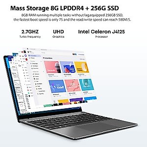 Windows 10 Laptop Computers, CHUWI GemiBook 13 inch Thin & Light Laptop 8G RAM 256GB SSD with Celeron J4125 Processor, 2160x1440 2K IPS Display Notebook, PD Fast Charge, Backlit Keyboard, Full Metal