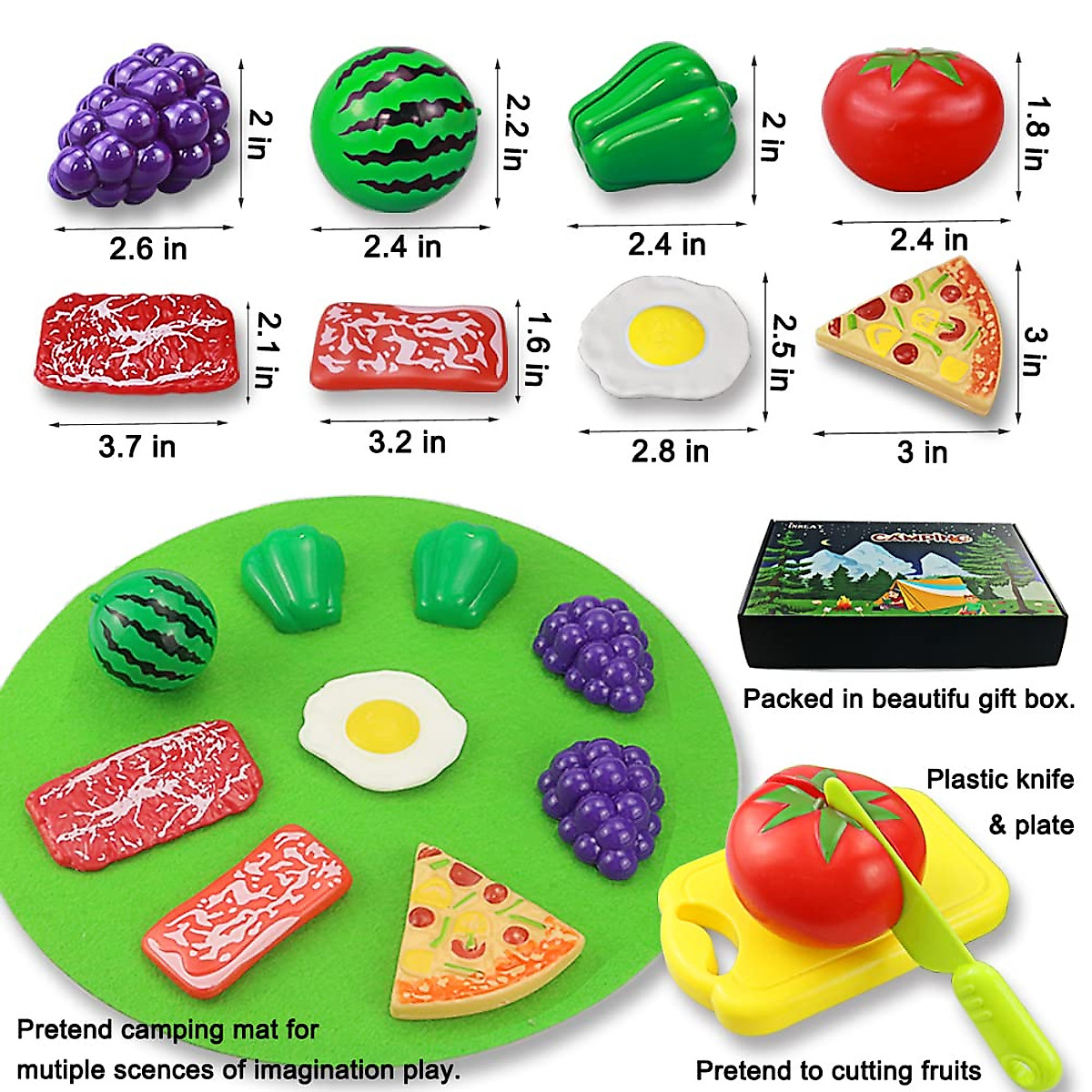 45 PCS Pretend Play Campfire Toy for Kids, Toddler Camping Toys Play Set Felt Campfire Playset with Pretend Cutting Fruits, Plush Fake Fire for Boys Girls Age 3 4 5 6 7