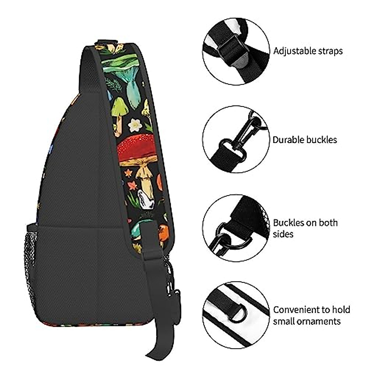 HGWQYHG Mushroom Sling Backpack,Colorful Mushroom Gifts Crossbody Bag For Women Men Sling Bag Travel Hiking Shoulder Chest Bag Daypack Unisex