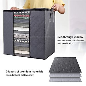 WISELIFE Storage Bags [2 Pack/100L] Large Blanket Clothes Organization and Storage Containers for Comforters,Bedding, Foldable Organizer with Reinforced Handle, Clear Window, Sturdy Zippers,Gray