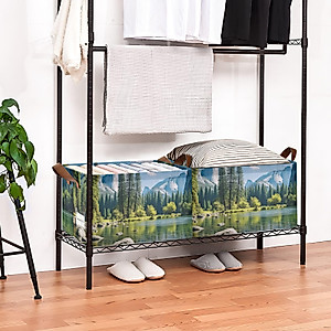 PDZRMY Natural Landscape Forest Open Storage Bin Large Foldable Storage Box Storage Basket Organizer Bins with Leather Handles for Shelf Closet Bedroom Living Room Office Home 1 Pack