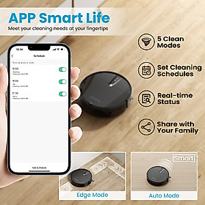 ROPVACNIC Robot Vacuum Cleaner with 3000Pa Cyclone Suction, APP/Voice/Remote Control, Automatic Self-Charging Robotic Vacuum, Scheduled Cleaning, Ideal for Pet Hair, Hard Floor, Low Carpet