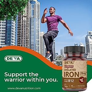 Deva Nutrition Vegan Chelated Iron 29 mg Fortified with B-12 - High Potency, Easy to Swallow - 90 Tablets, 1-Pack