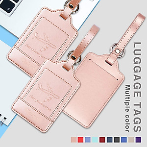Teskyer Luggage Tags, 3 Pack Premium PU Leather Luggage Tags Privacy Protection Travel Bag Labels Suitcase Tags