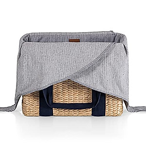 PICNIC TIME - Parisian Picnic Basket - Seagrass Picnic Basket, (Beige with Navy Blue Accents)