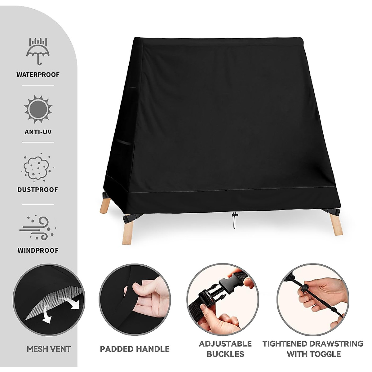 HEPOVER Outdoor Swing Cover A-Frame 420D Waterproof Patio Porch Swing Covers 72x67x55 UV Resistant Weather Protector Patio Furniture Cover for Garden Porch Hammock Swings