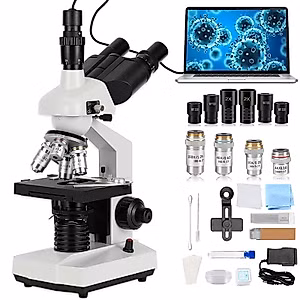 40X-2000X Compound monocular Microscope with Microscope Slide Set, Cell Phone Adapter, Dual LED Illumination Powerful School Home Education biomicroscope， 2MP USB Camera