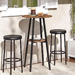 HOOBRO Bar Table, Round Pub Table, 2-Tier Bistro Table with Storage, High Top Table, Cocktail Table with Top Particleboard, for Kitchen, Living Room, Meeting Room, Rustic Brown and Black BF55BT01