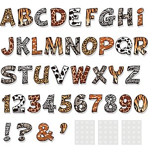 80 Sheets Animal Prints Letters Cutout Animal Print Bulletin Board Letters and Number Accents Safari Animal Texture Letters Wall Decors with Glue Point Dots for Kids Nursery School Classroom