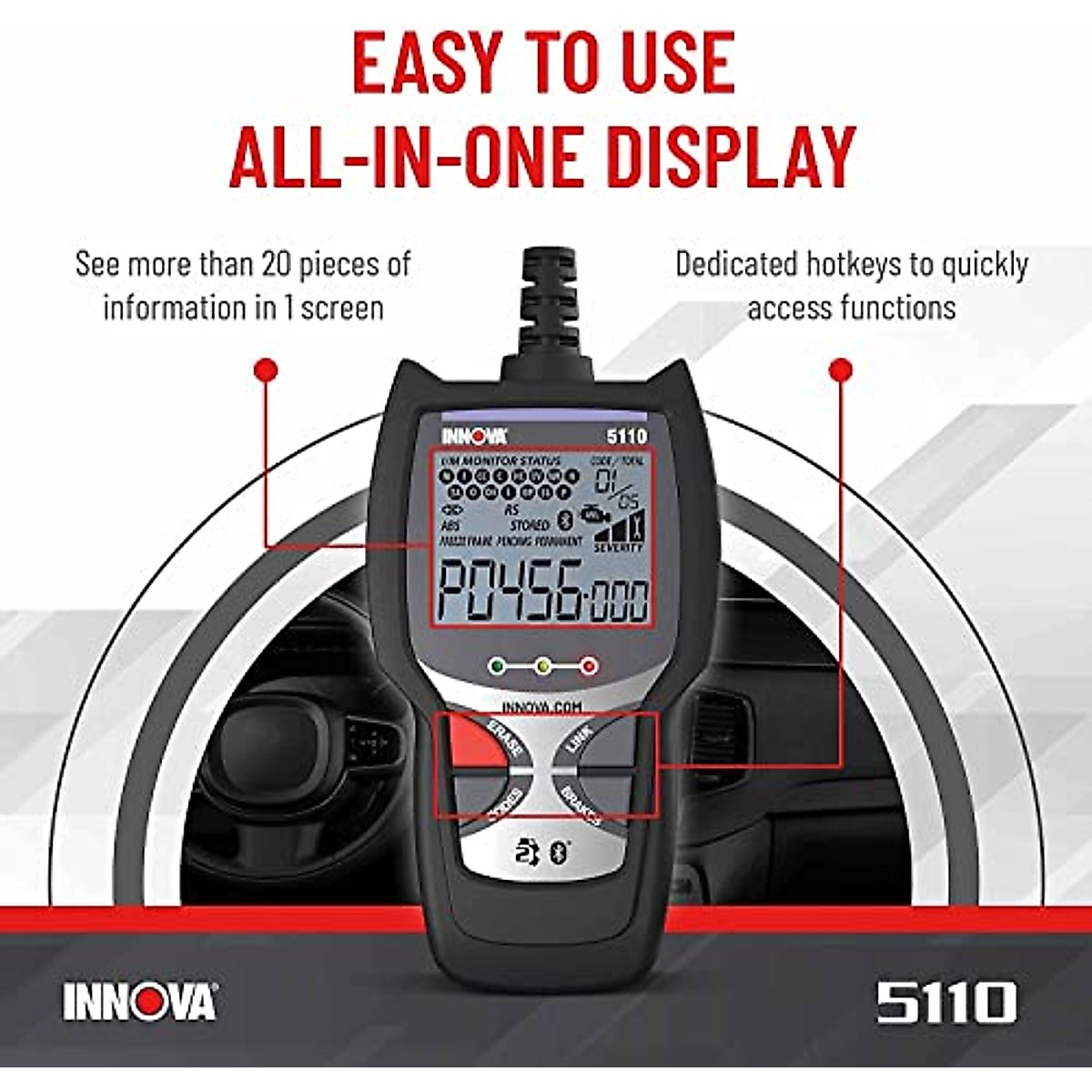 INNOVA 5110 - Newest 2022 OBD2 Scanner with ABS, Free Updates, Real Customer Service from Trusted USA Company, Smog Check & Check Engine Light Reset, Get Verified Repairs & Parts on iPhone or Android