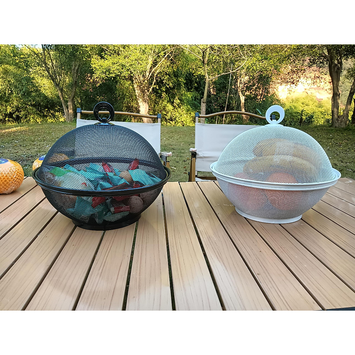 Mesh Wire Fruit Basket with Lid for Vegetables, Restaurant Kitchen Produce Containers Φ10.7" 2 Colors (White + Black) Total 2 Pack