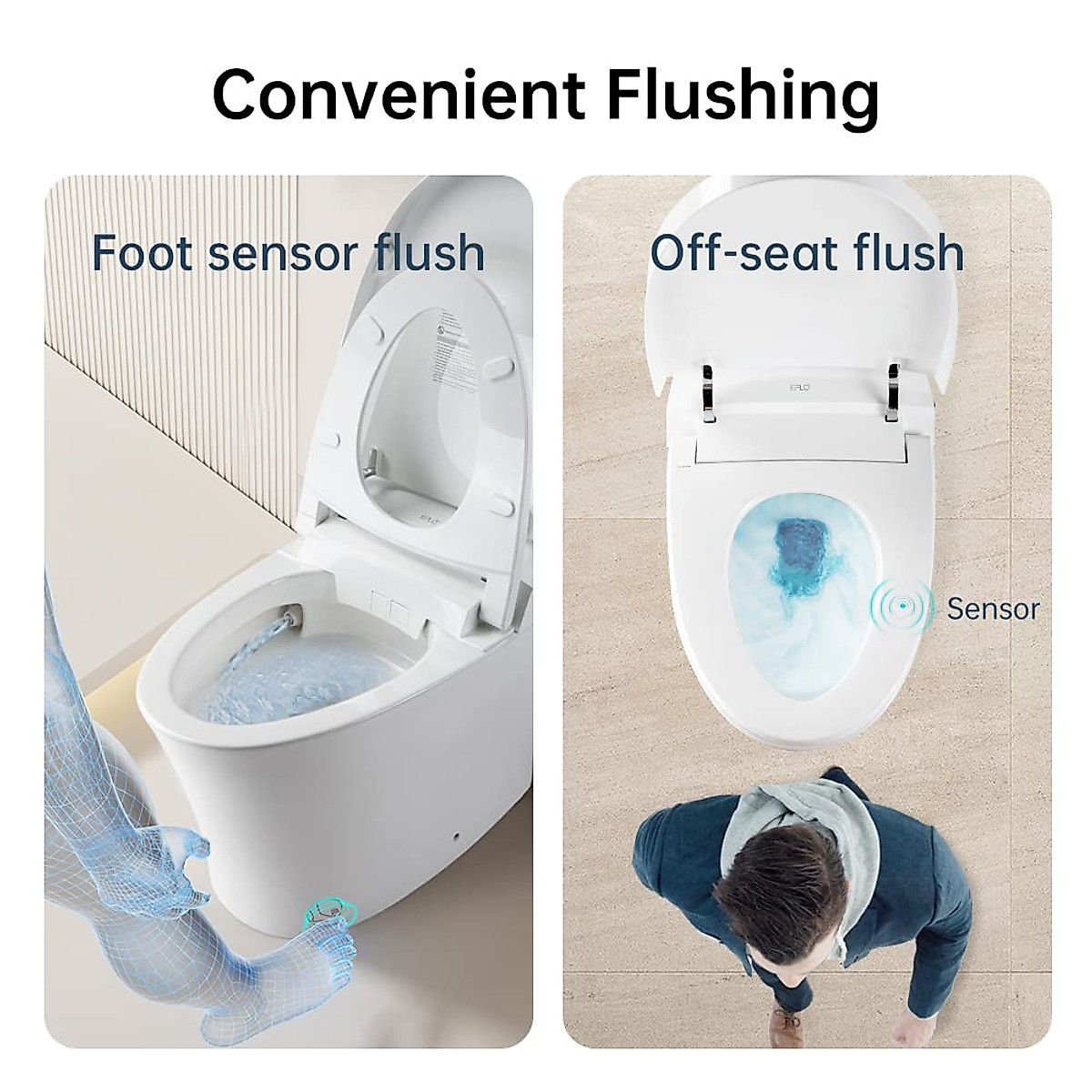 EPLO Smart Toilet,One Piece Bidet Toilet for Bathrooms,Modern Elongated Toilet with Warm Water,Dual Auto Flush,Foot Sensor Operation,Heated Bidet Seat,Electric Tankless Toilets with LED Display E16