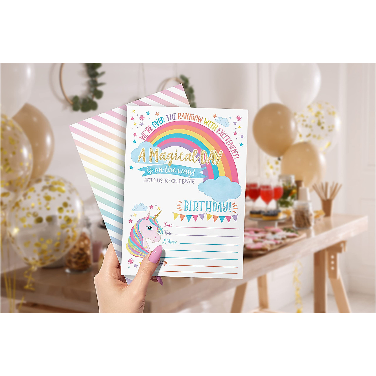 Your Main Event Prints Unicorn Birthday Invitation - Unicorn Party Invite - 20 Fill-In Style - Envelopes Not Included