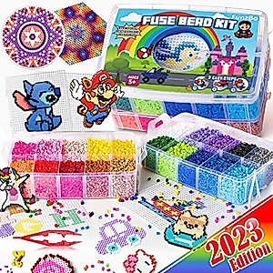 FunzBo Fuse Beads for Kids Craft Art - 106 Patterns Fusebead Melty Fusion Colored Arts and Crafts Set for Boys Girls Age 4 5 6 7 8 Year Old Classroom (Mega)