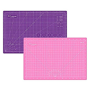 Headley Tools 12 x 18 Inch Self Healing Cutting Mat, Durable Rotary Cutting Mat Double Sided 5-Ply Gridded A3 Cutting Board for Craft, Fabric, Quilting, Sewing, Scrapbooking Project, Pink/Dark purple