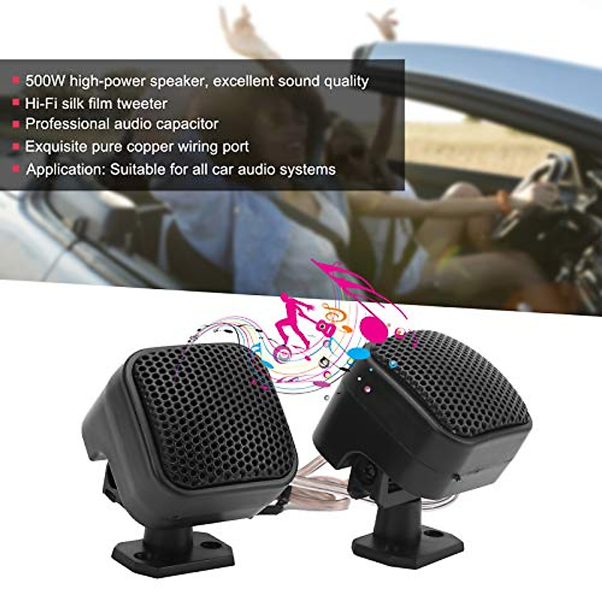 Qqmora Car Audio Speaker, 2pcs 500W 4ohms High Power Stereo Speaker Hi-Fi Silk Film Tweeter Car Audio System Universal with 4pcs Mounting Screws