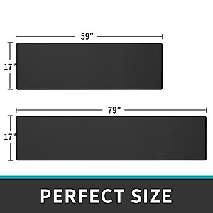 DEXI Kitchen Rugs Anti Fatigue Cushioned Comfort Standing Mats 2 Pieces Set Waterproof Runner Mats Easy to Clean 17"x59"+17"x79" Black