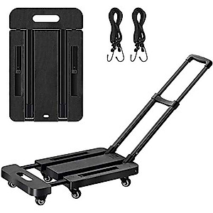 LEMONDA 6 Wheels Folding Hand Truck with 2 Elastic Ropes,400lbs Heavy Duty Luggage Cart,Utility Dolly Platform Cart for Car House Office Luggage Moving